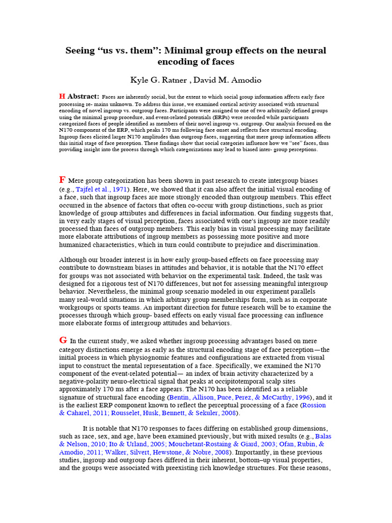 Seeing Â Us vs. Themâ Minimal Group Effects On The Neural Encoding of Faces (Scrambled) | PDF ...