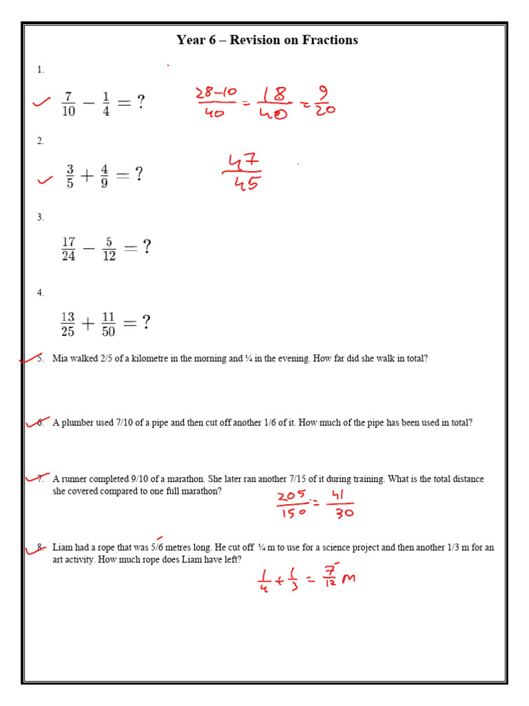 Year 6 Fraction Revision | PDF