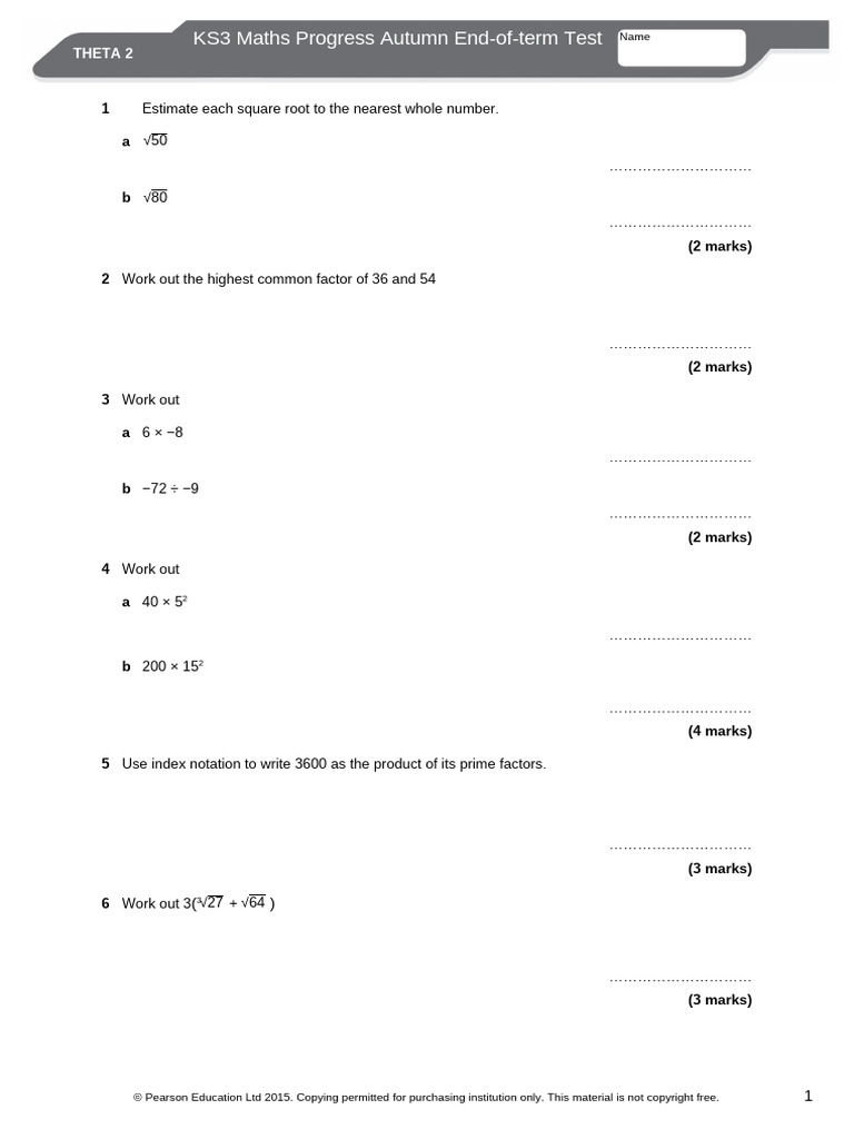 KS3 Maths Autumn Test Questions | PDF | Multiplication | Mathematics