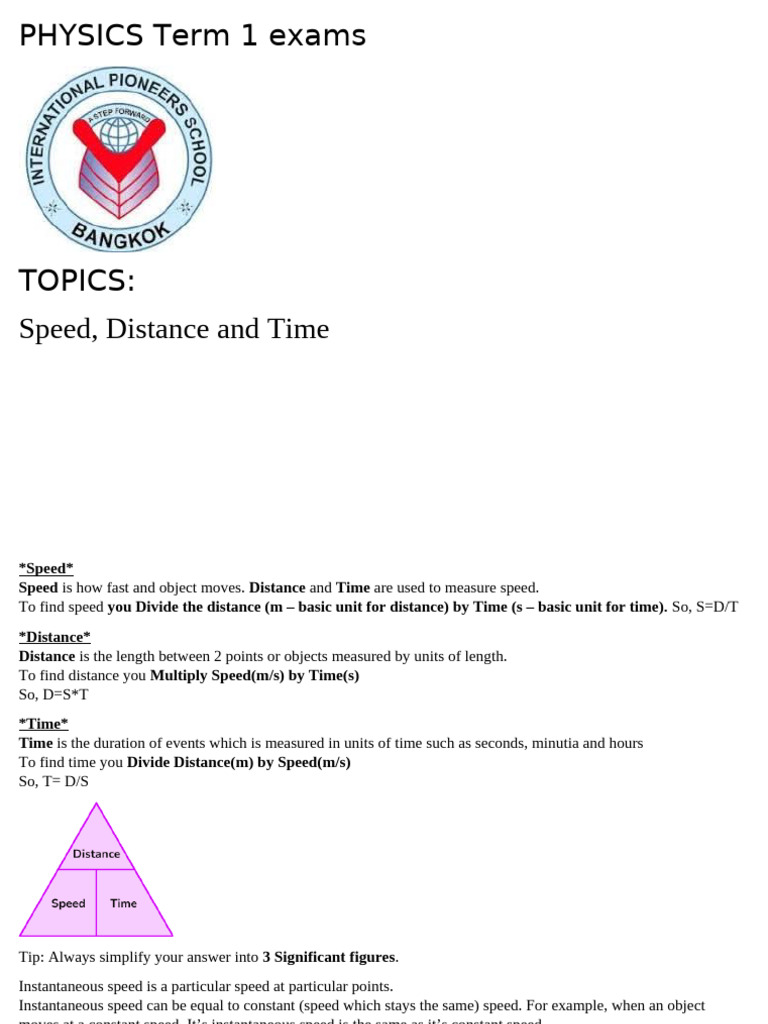 Physics Exam Guide: Speed, Forces, Motion | PDF | Force | Lever