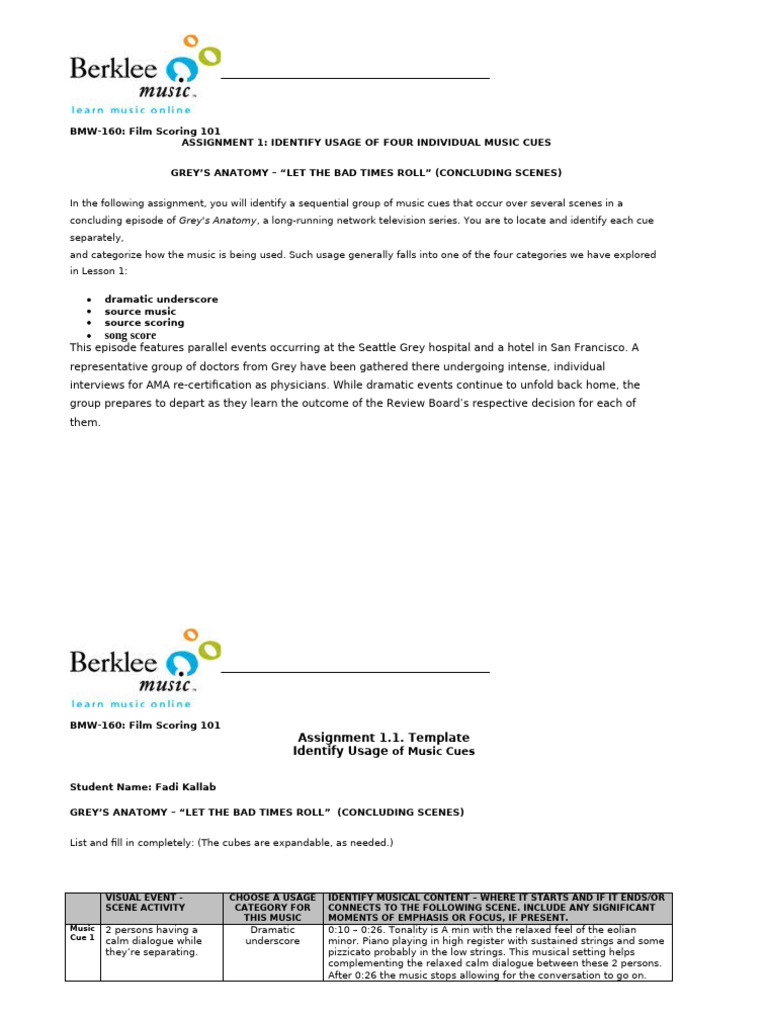 Usage of Four Individual Music Cues | PDF | String Instruments | Musicology