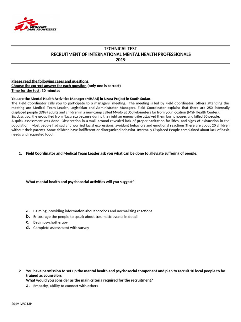 2019 05 FINAL Test Recruitment International MH Professionals | PDF ...