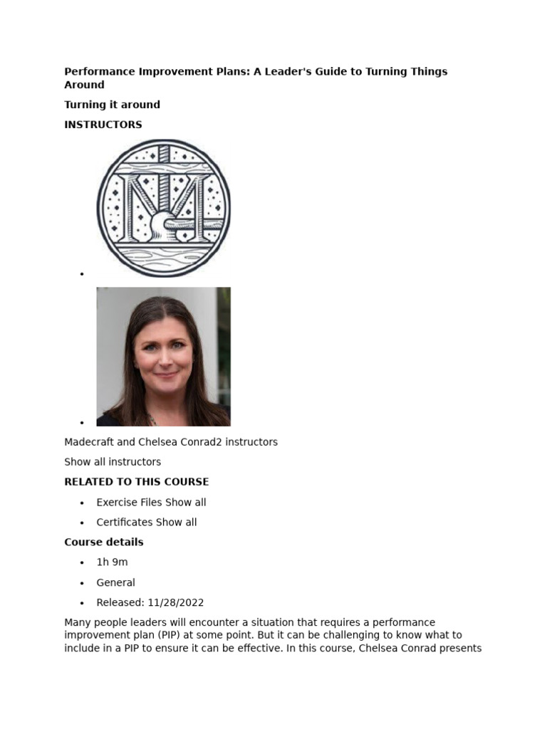 Performance Improvement Plans-Leaders Guide | PDF | Goal | Mind