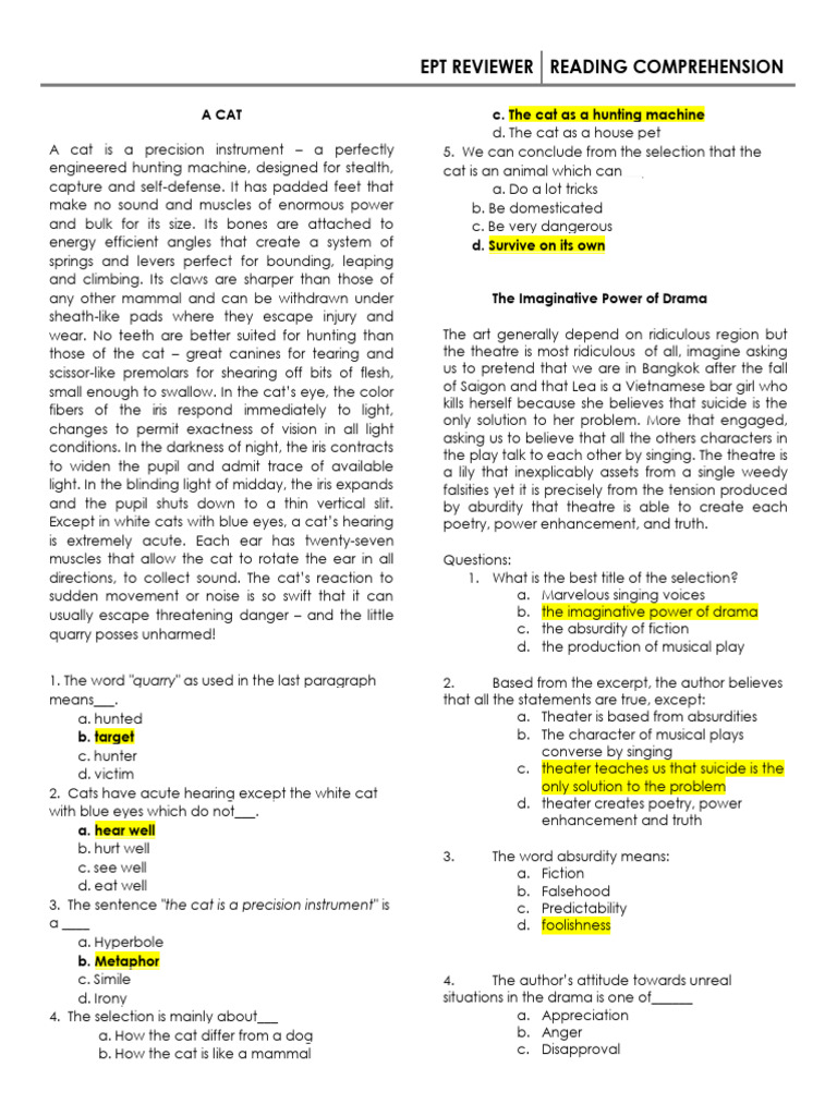 Reading Comprehension 1 | PDF | Odyssey | Homer