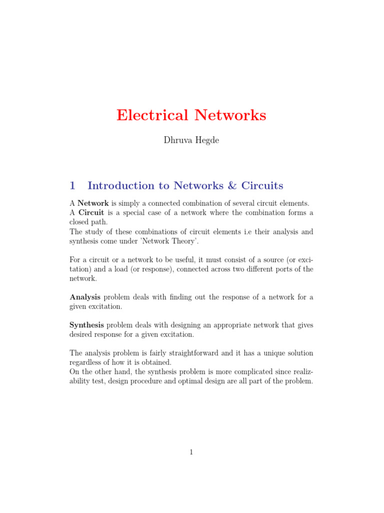 Electrical Network Theory | PDF | Electrical Network | Series And Parallel Circuits