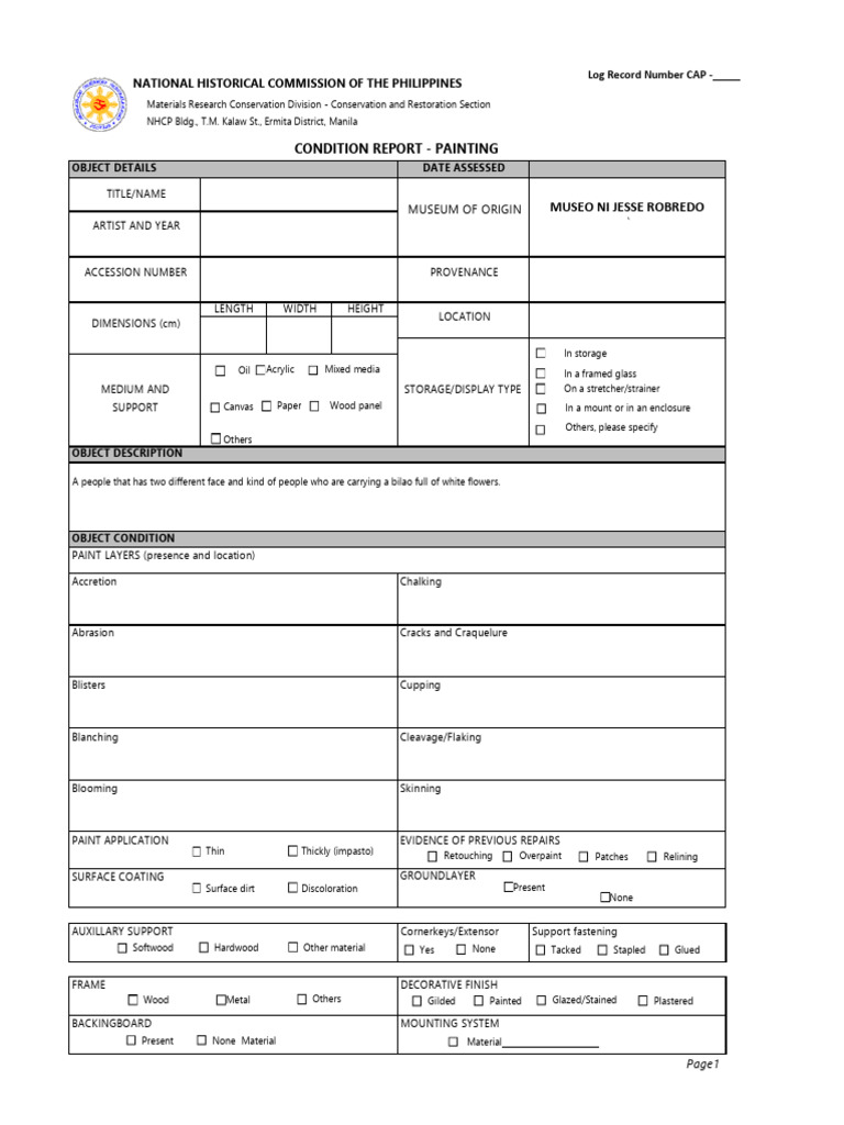 Condition Report Form Paintings EXTRANGHERO | PDF | Plastic Arts ...