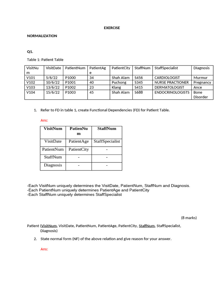 Exercise - Normalization & Erd Q | PDF | Computer Data | Information Technology Management