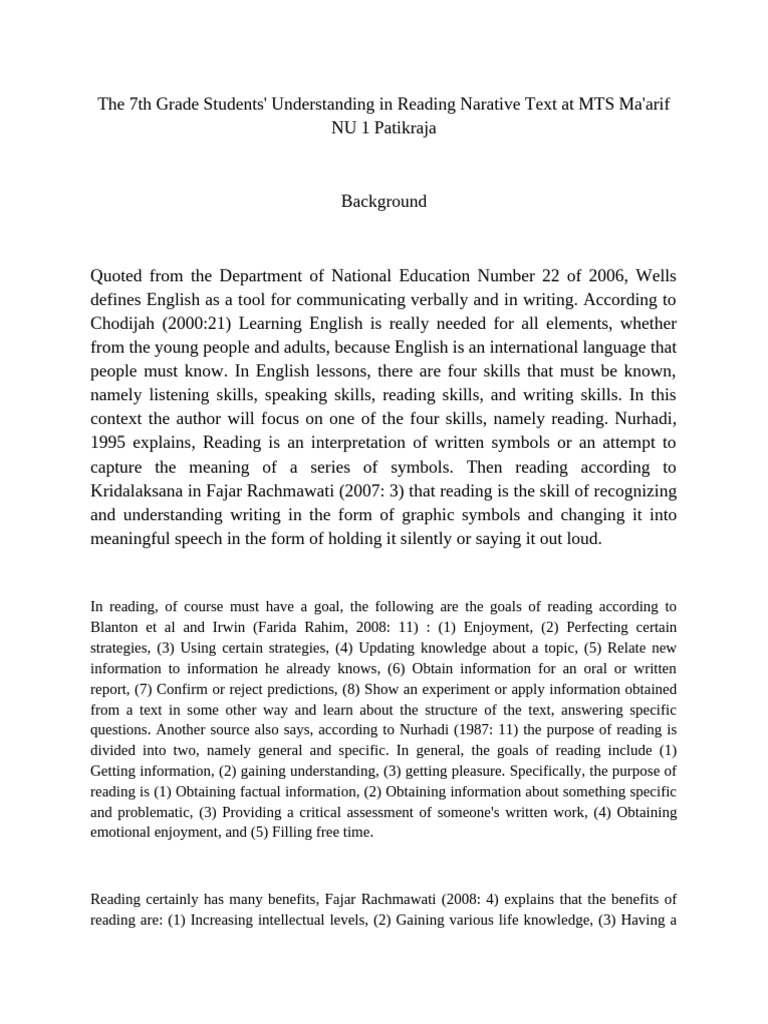 The 7th Grade Students' Understanding in Reading Narative Text at MTS ...