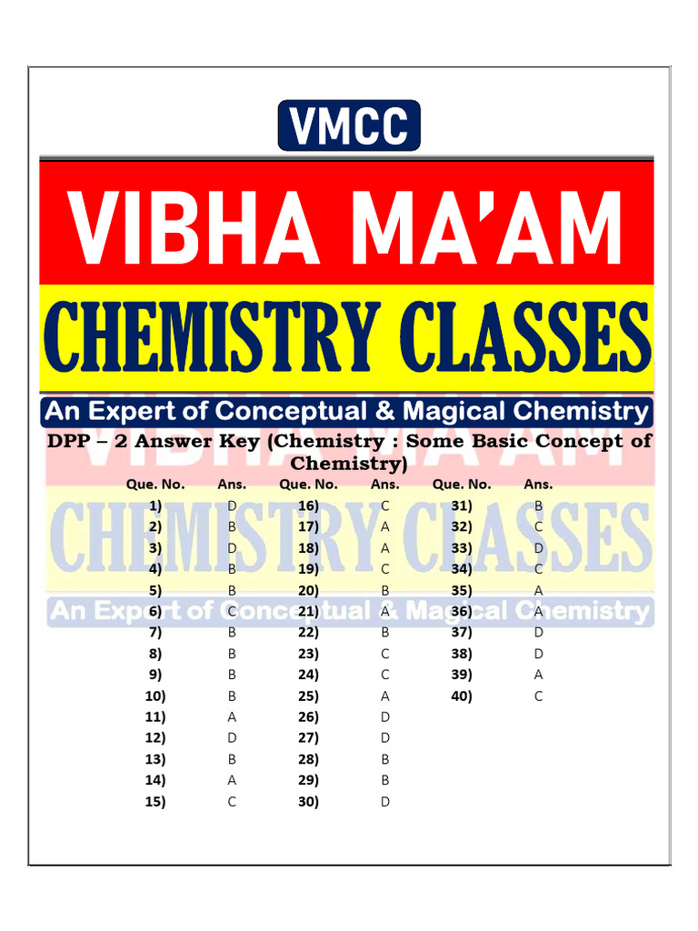 Ans. Key. DPP - 2 (Some Basic Concepts of Chemistry) | PDF