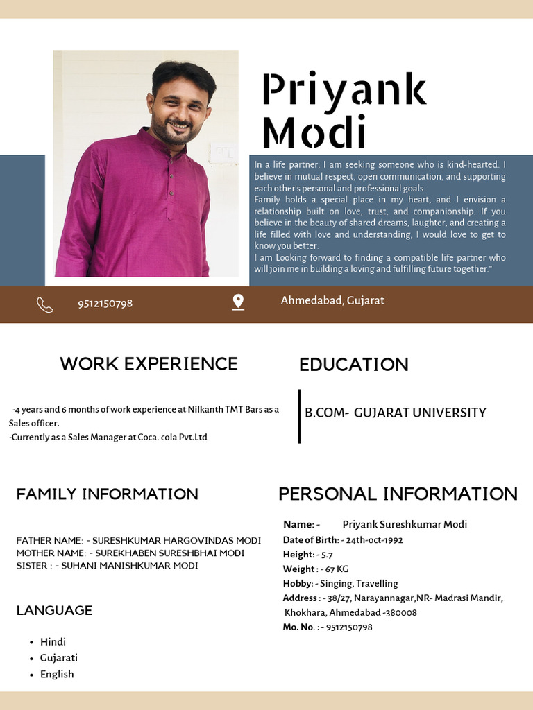 Priyank Sureshkumar Modi Bio-Data | PDF