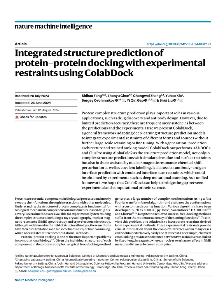 Integrated Structure Prediction of Protein–Protein Docking With Experimental Restraints Using ...
