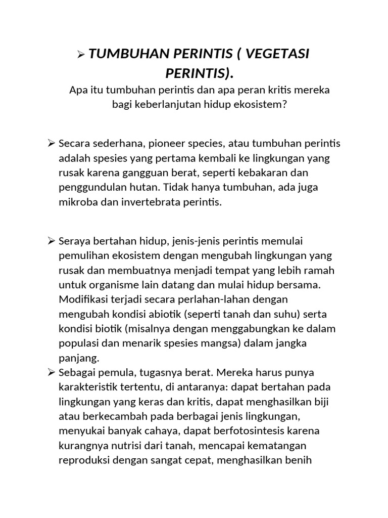 Peran Tumbuhan Perintis dalam Suksesi | PDF