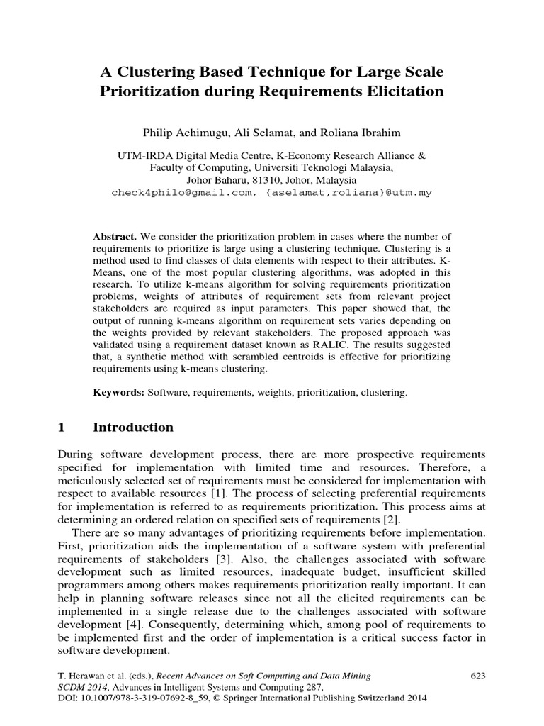 A Clustering Based Technique for Large Scale Prioritization during ...