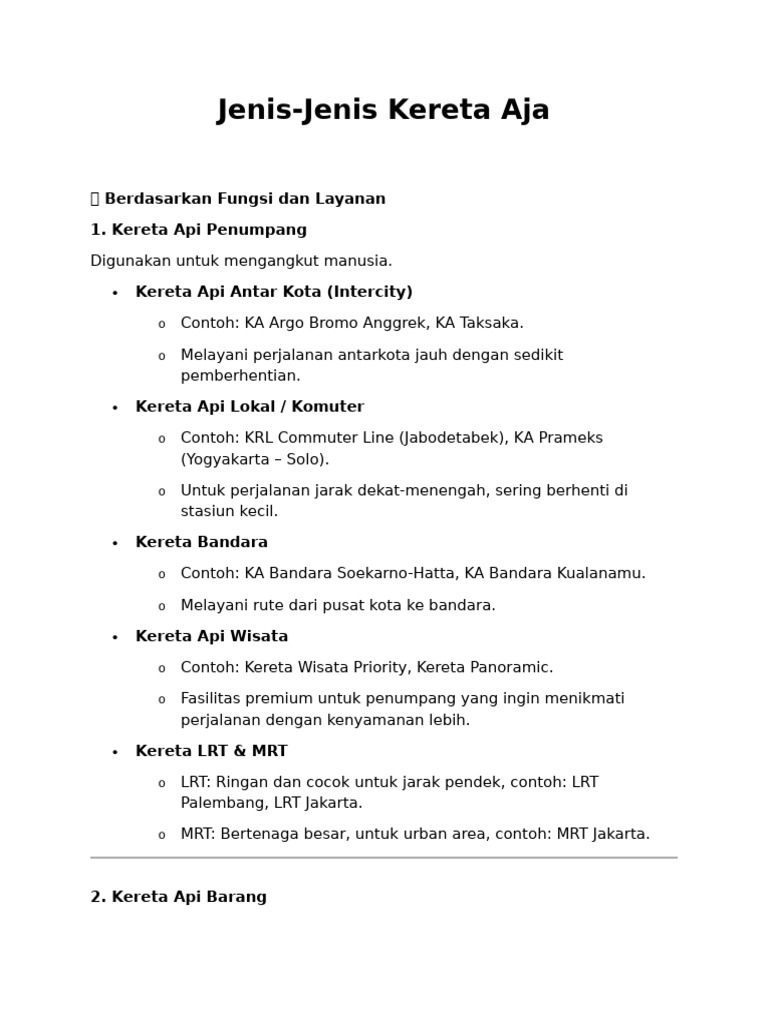 Jenis-Jenis Kereta Aja | PDF