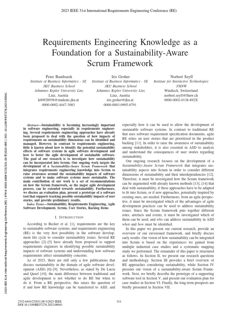 Requirements Engineering Knowledge As A Foundation For A Sustainability-Aware Scrum Framework ...