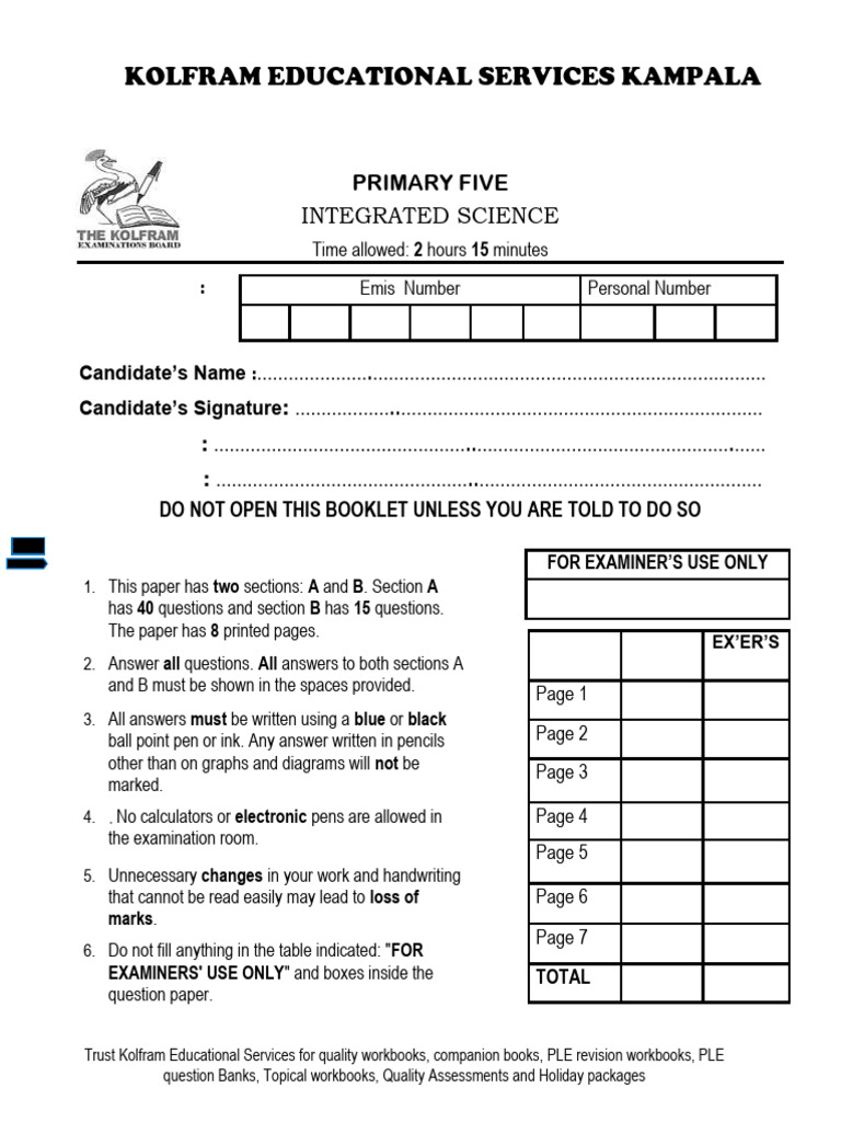 Kolfram p5 Science Set I Term II Exams 2025 | PDF