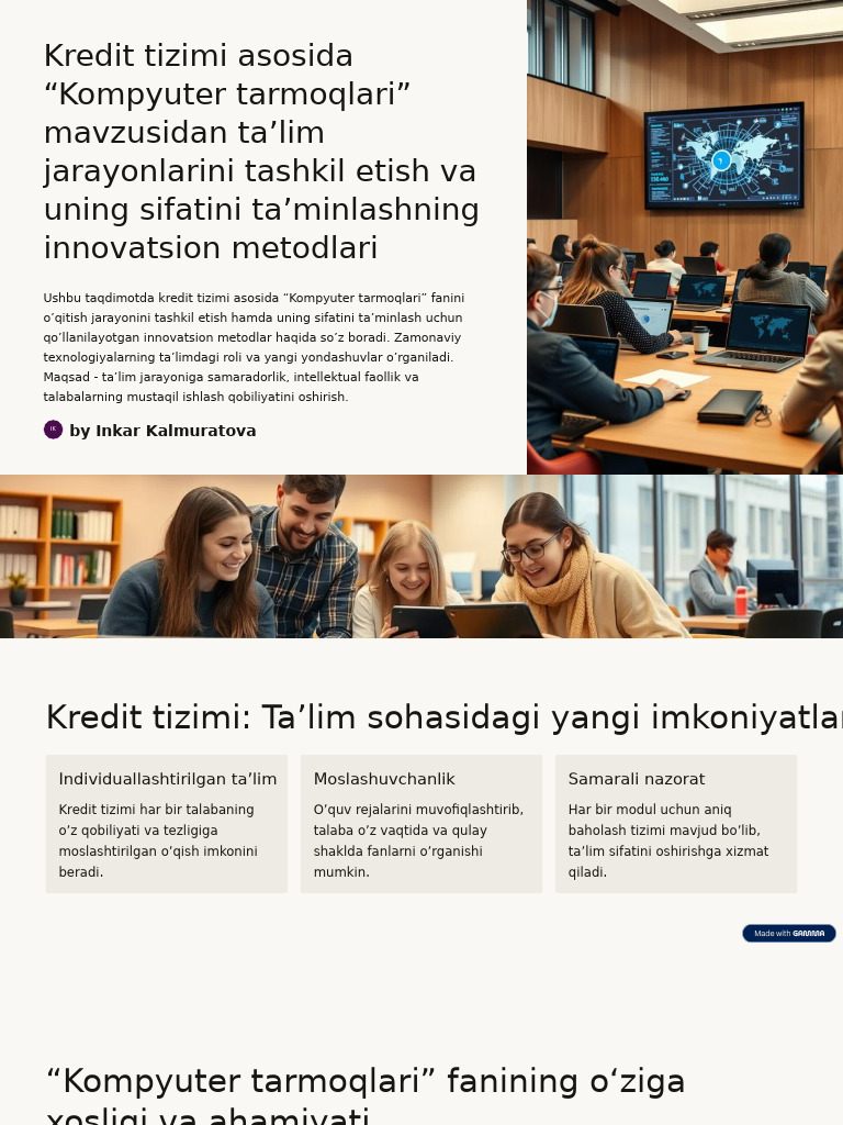 Kredit Tizimi Asosida Kompyuter Tarmoqlari Mavzusidan Talim ...