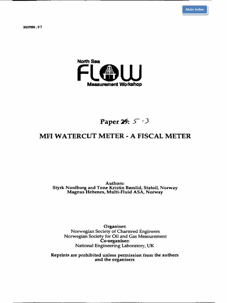 1997 29 MFI Watercut Meter A Fiscal Meter Nordborg Statoil | PDF ...