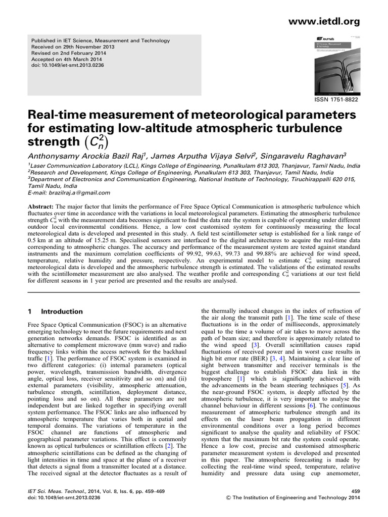 Real-Time Meteorological Turbulence Measurement | PDF | Optics | Wind Speed