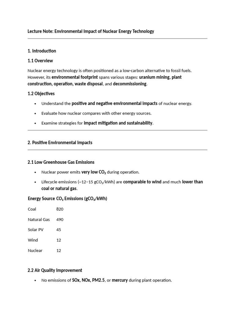 Environmental Impact of Nuclear Energy Technology | PDF | Nuclear Power ...