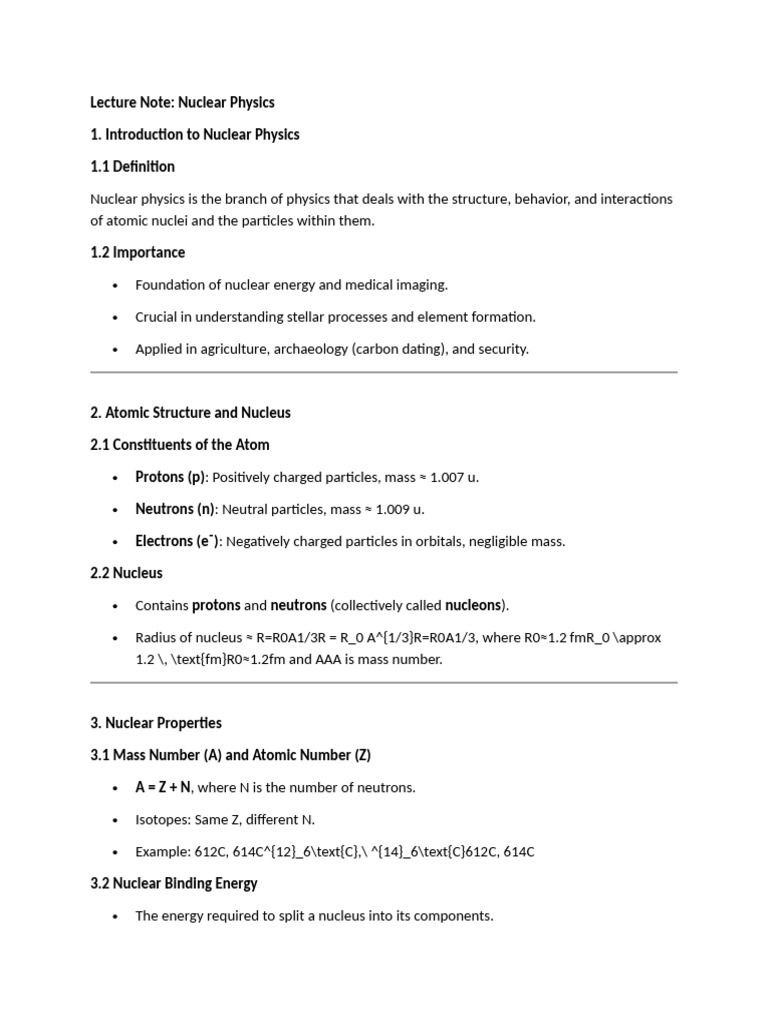 Overview of Nuclear Physics Concepts | PDF | Atomic Nucleus | Nuclear ...