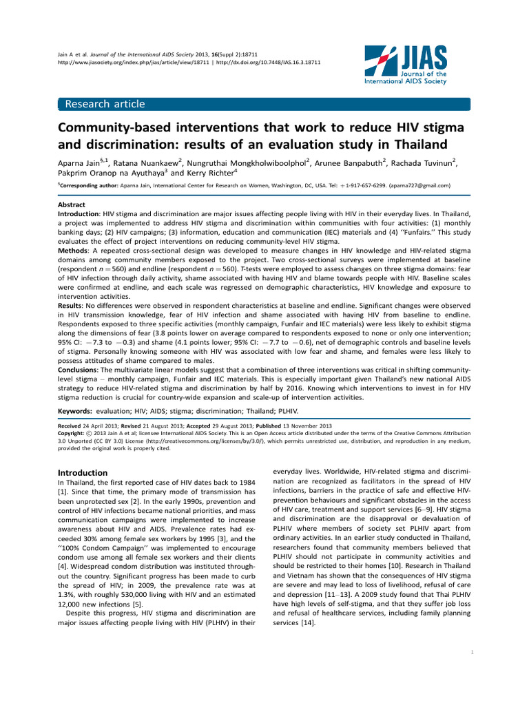 Reducing HIV Stigma in Thailand: Study Results | PDF | Hiv/Aids ...