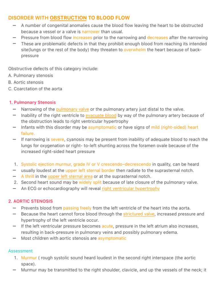 Disorder With Obstruction To Blood Flow | PDF | Heart | Heart Valve