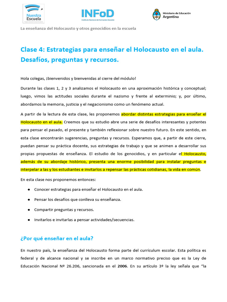 Cehg01. Clase 4 | PDF | Enseñando | El Holocausto