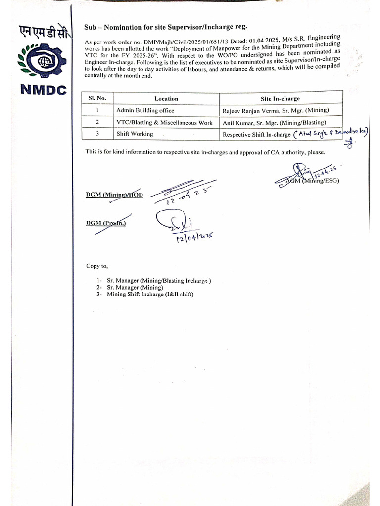 Nominations for Site Supervisor-Incharge Reg. | PDF