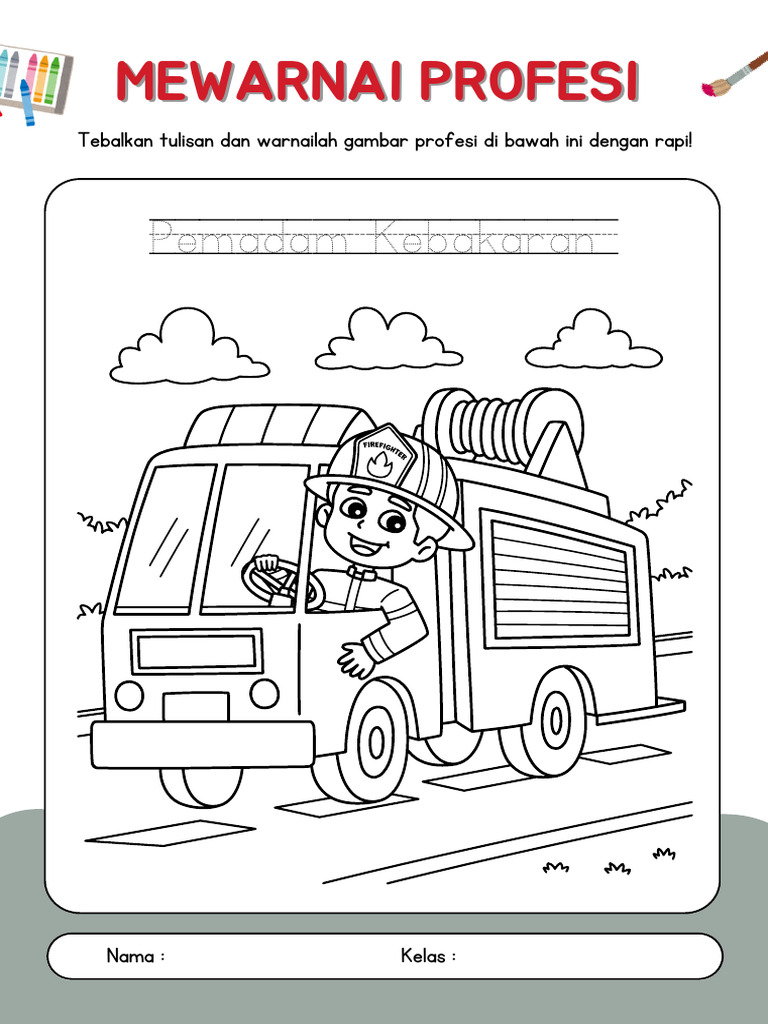 Mewarnai Profesi Lembar Kerja Putih Dan Hijau Ilustrasi | PDF