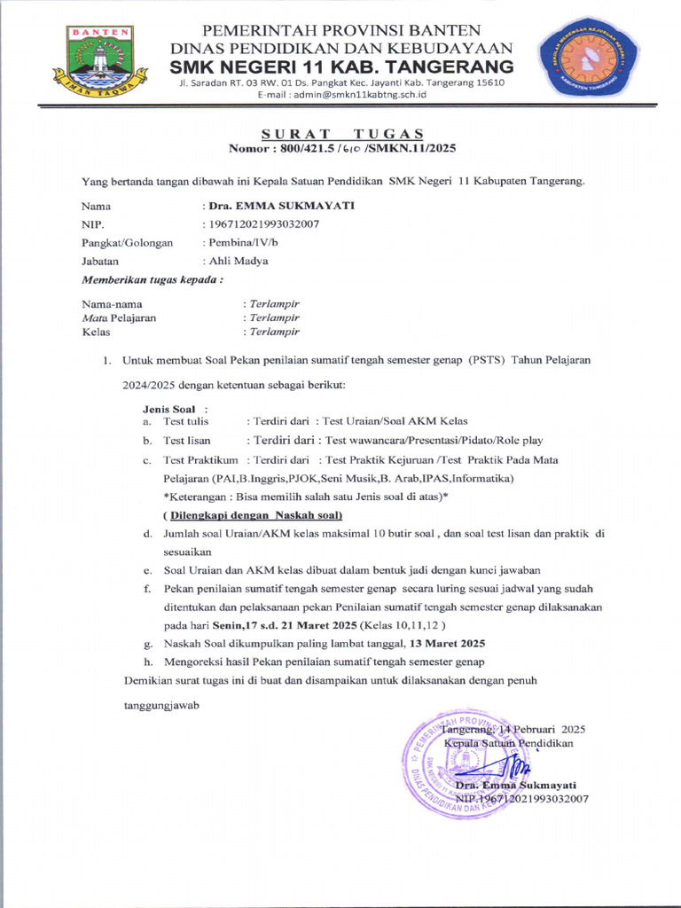 Surat Tugas PSTS Genap | PDF