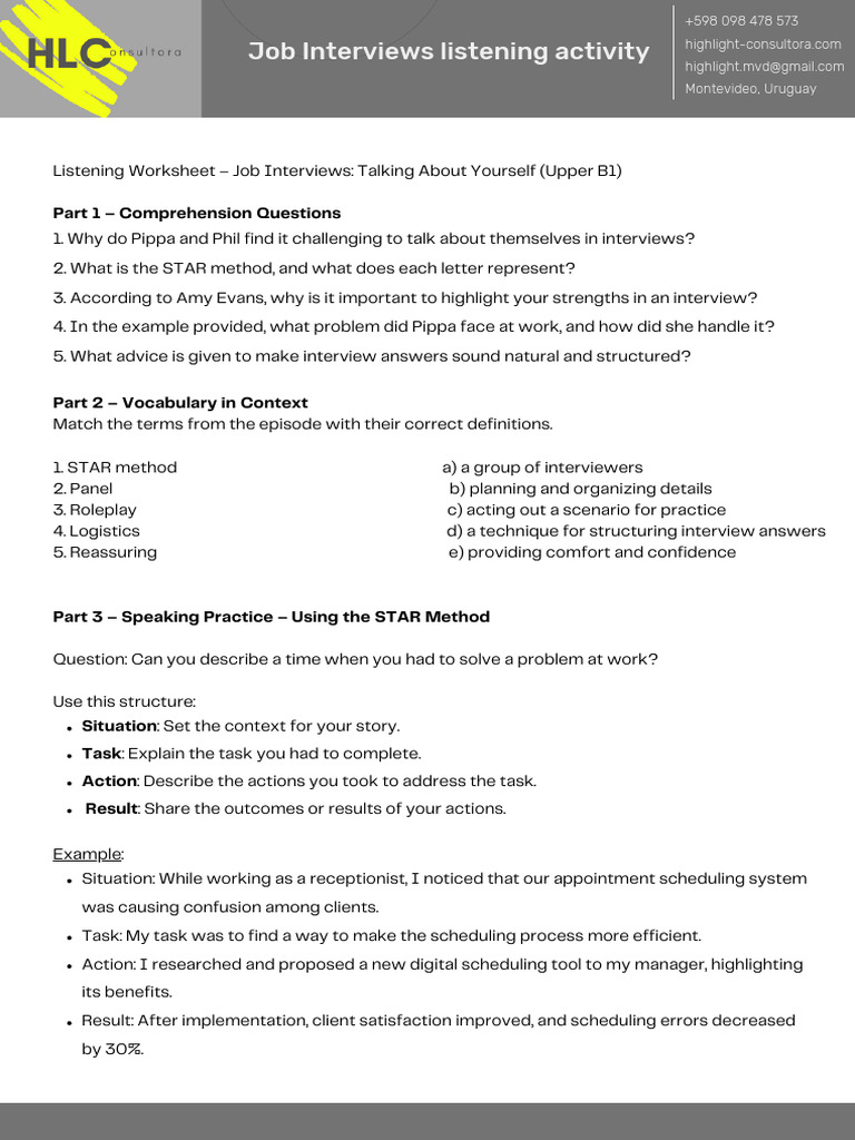 Listening Activity - Job Interviews | PDF