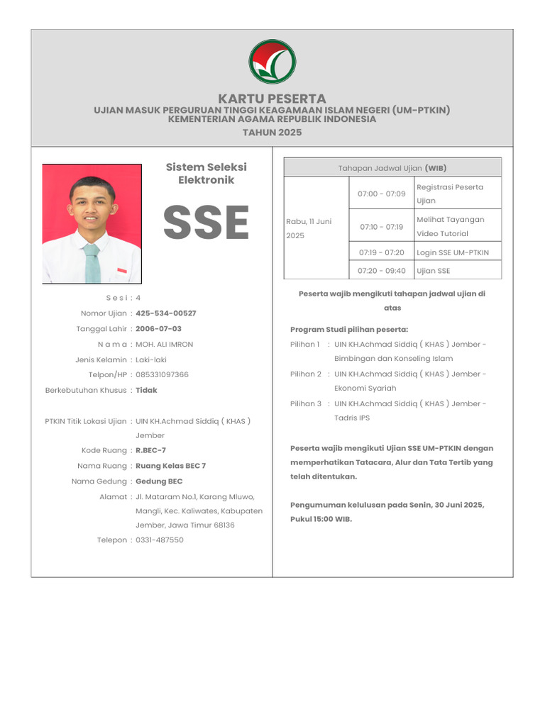 Kartu - Peserta Moh. Ali Imron | PDF