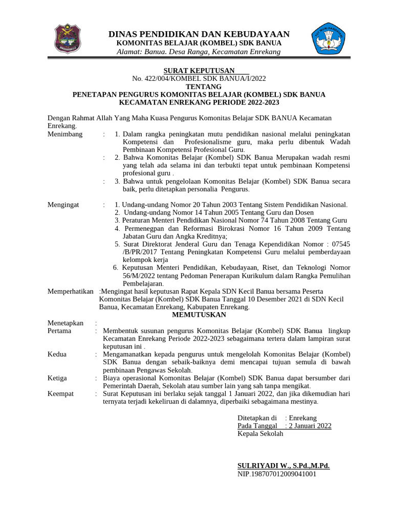 Pengurus Kombel SDK Banua 2022-2025 | PDF