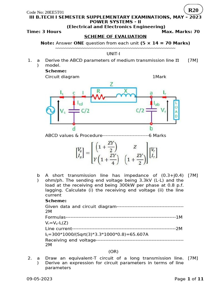 Eee - r20 & r19 - 20ee5t01 - Power Systems - II | PDF | Electric Power Transmission ...