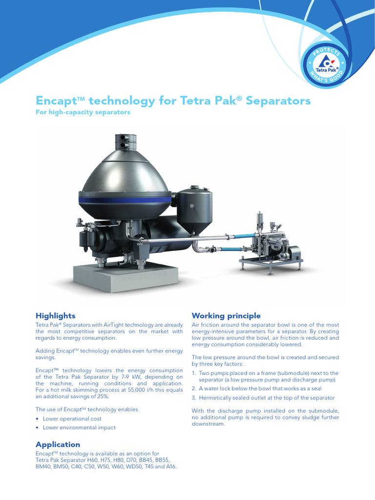 Tetrapak - Encapt Technology Separators PDleaflet | PDF | Pump | Mechanical Engineering