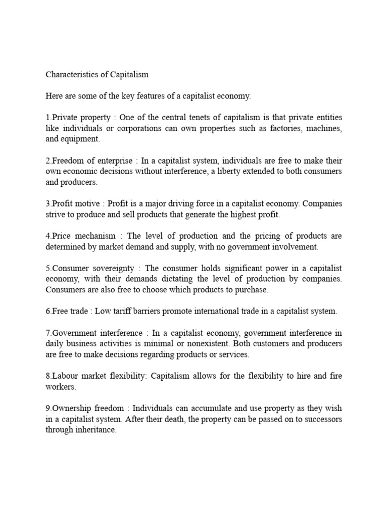 Key Features of Capitalism | PDF