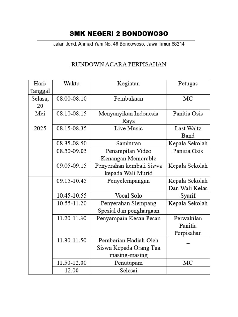 Rundown Acara Perpisahan | PDF