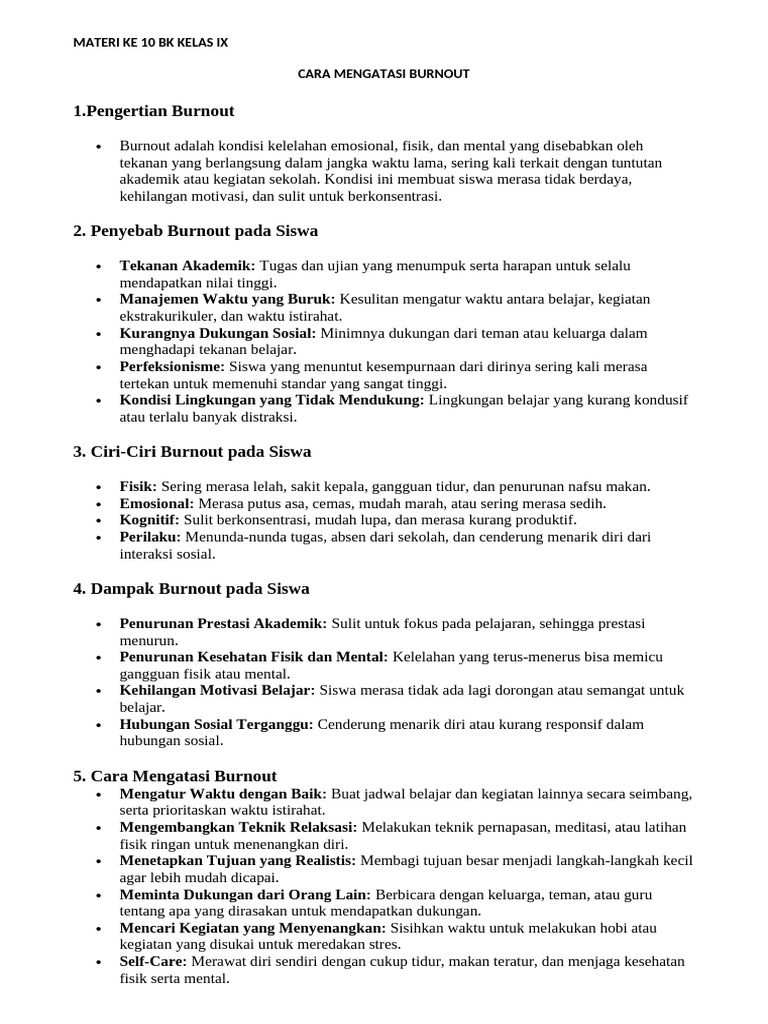 Materi Ke 10 BK Kelas Ix Burnout | PDF