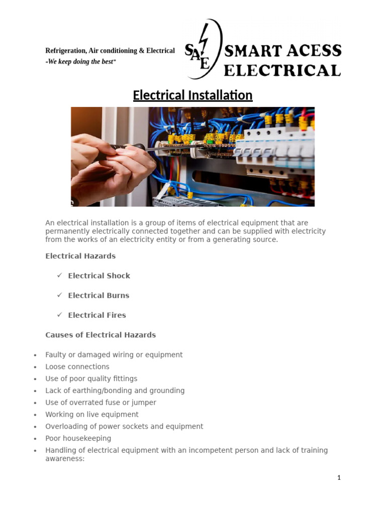 Toolbox Talk - Electrical Installation | PDF