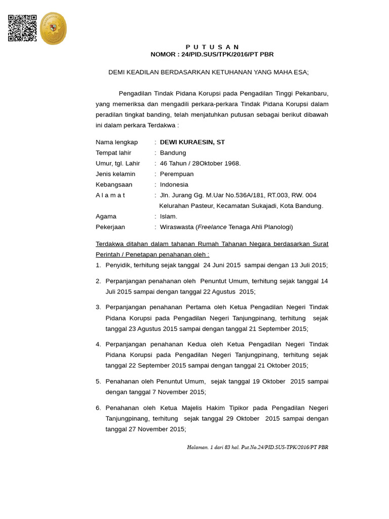 Putusan 24 Pid - TPK 2016 PT PBR 20240919200329 | PDF