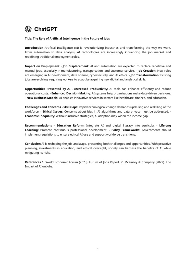 Artificial Intelligence Future Jobs | PDF