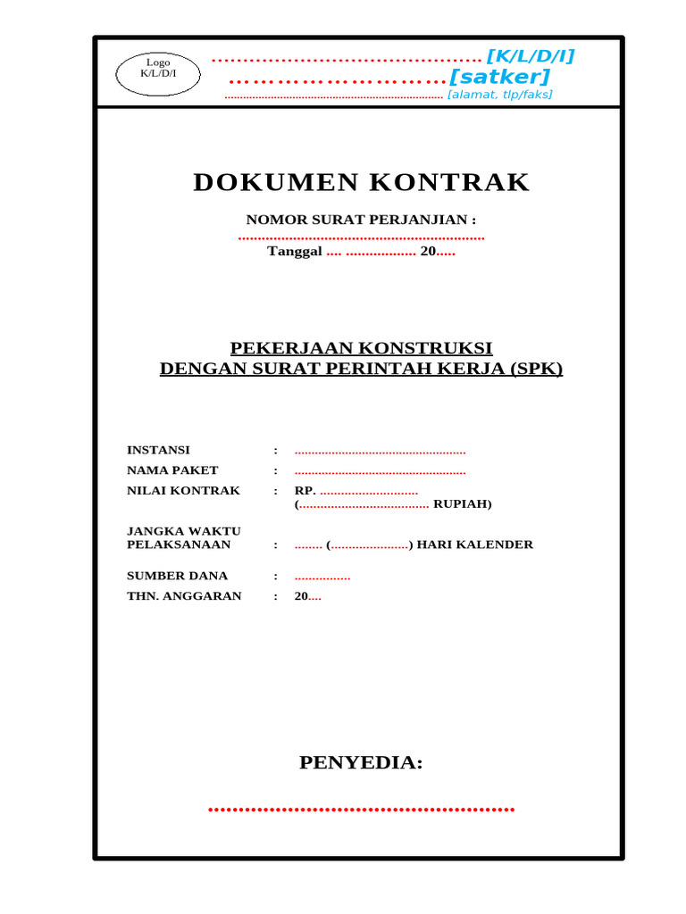 1. Cover Kontrak Konstruksi Dgn SPK Rahfan | PDF