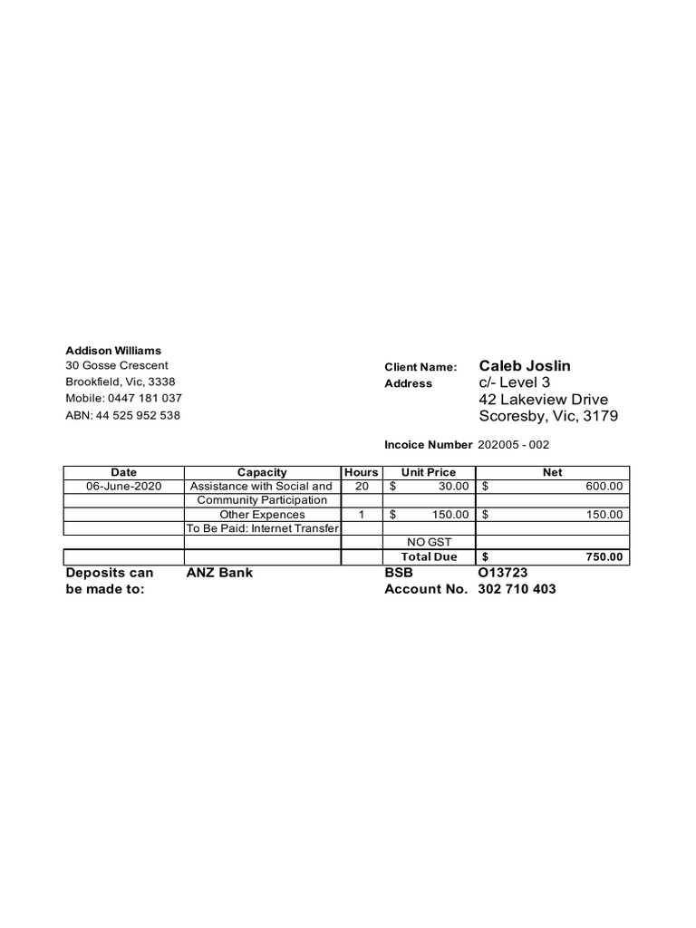 Addison NDIS Invoice 002 | PDF