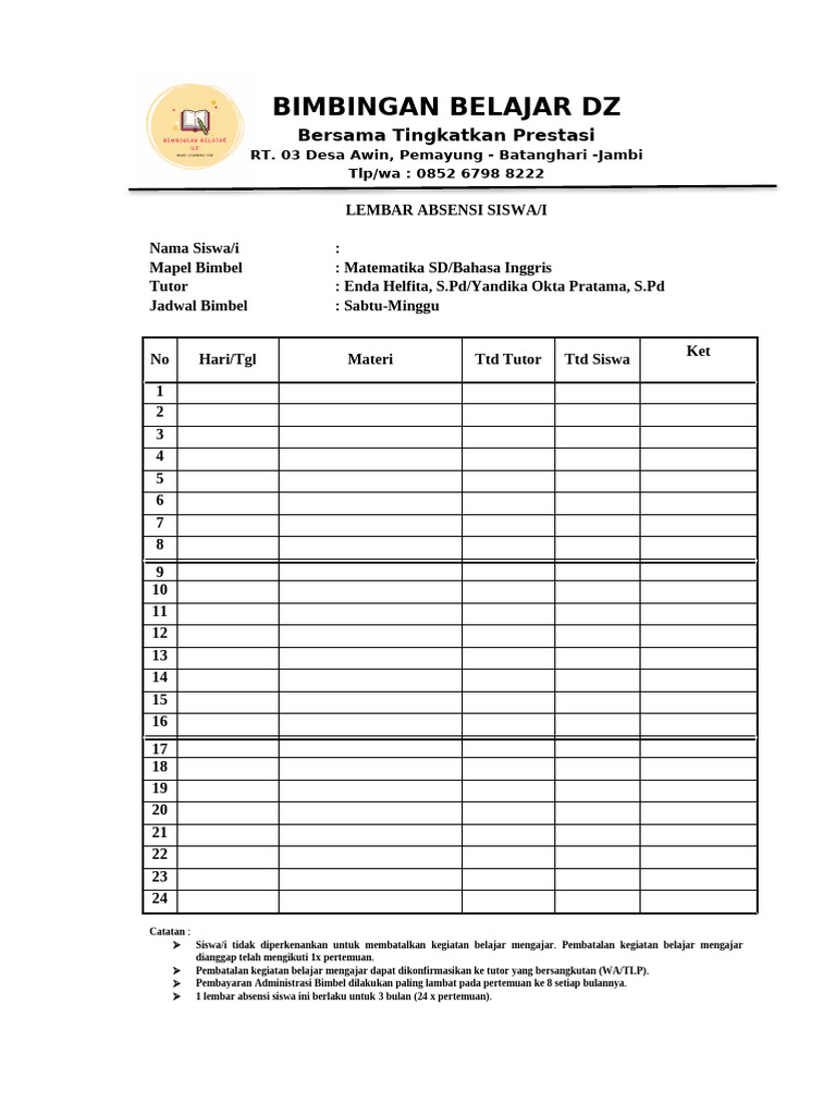 Absen Bimbel | PDF