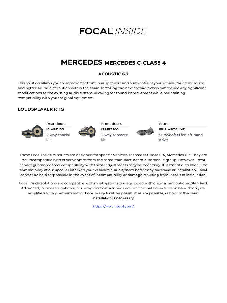 Kit ACOUSTIC 6.2 Mercedes C Class 4 | PDF