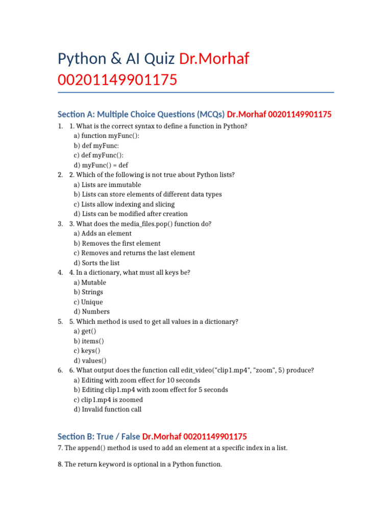 Python Ai Week2 Quiz With Answers Pdf Computer Programming Programming Paradigms
