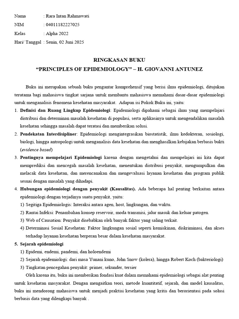 Tugas Ringkasan Principle Epidemiology | PDF