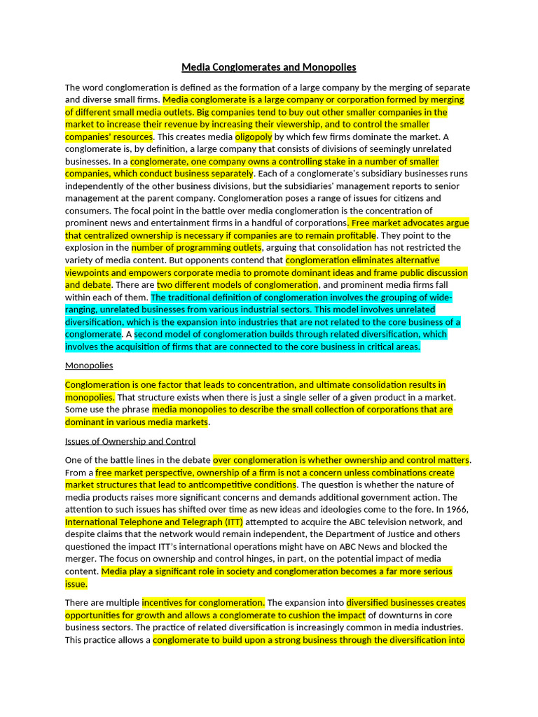 Media Conglomerates and Monopolies | PDF | Conglomerate (Company ...