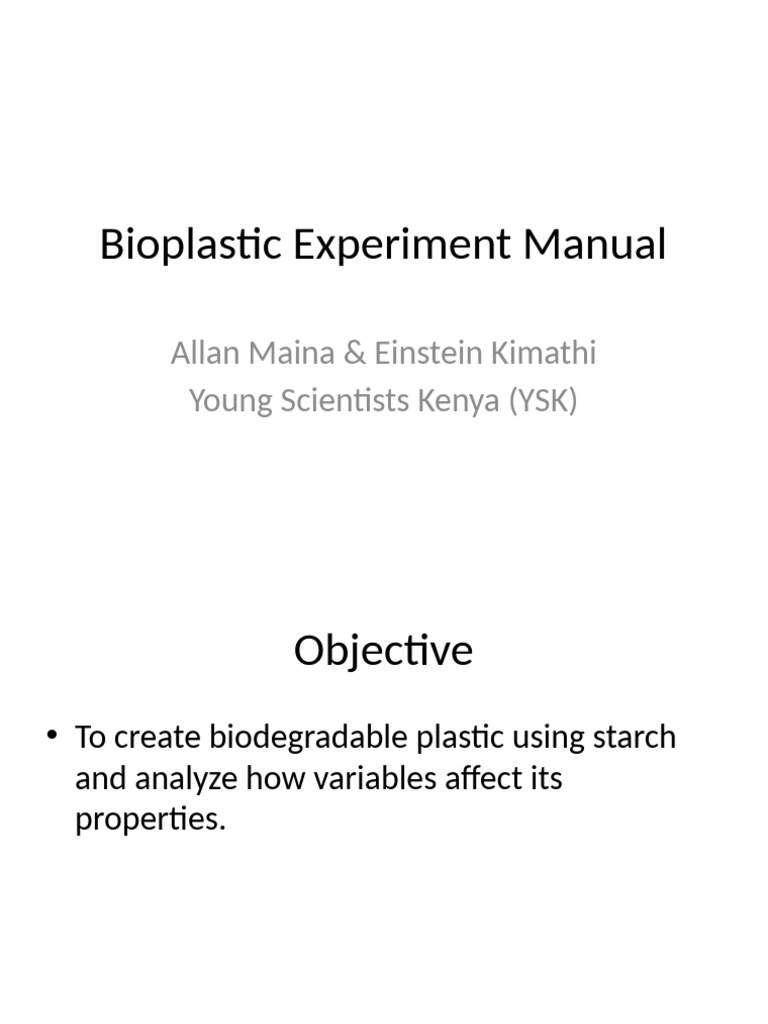 Full Bioplastic Experiment Manual Allan Einstein | PDF
